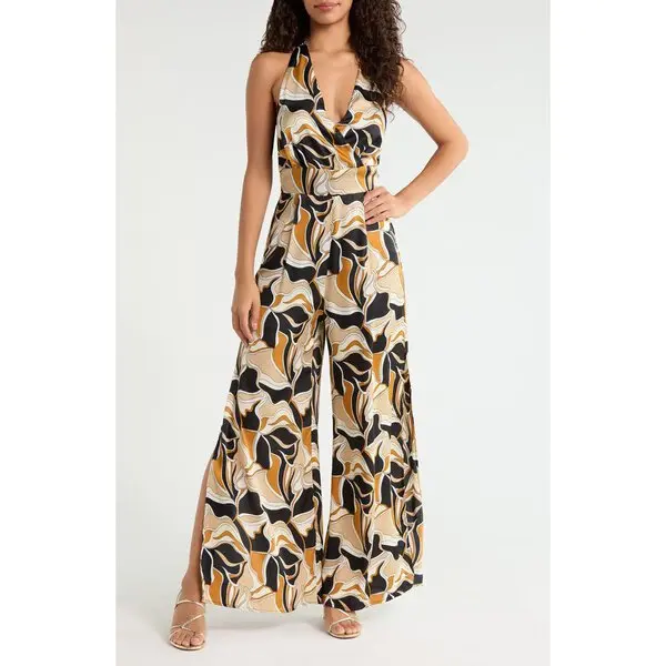 SUGARLIPS Madrone Abstract Print Satin Jumpsuit
