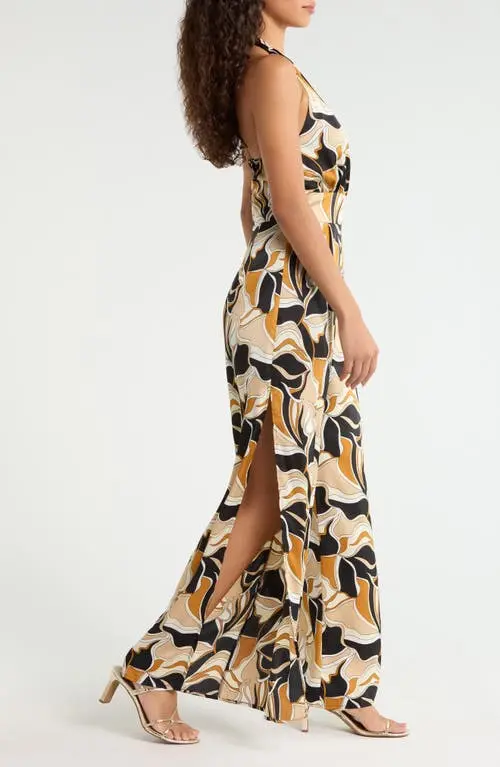 SUGARLIPS Madrone Abstract Print Satin Jumpsuit