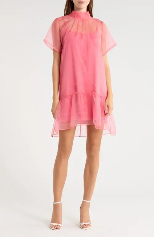 SUGARLIPS Berny Mock Neck Organza Minidress - Pink