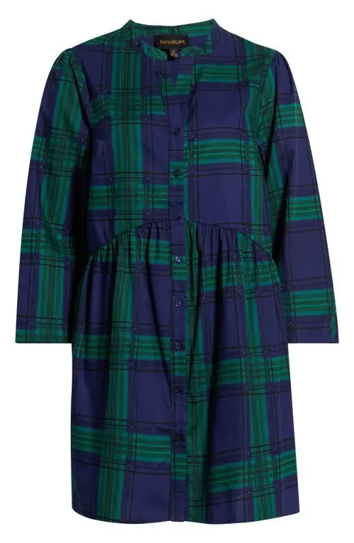 SUGARLIPS Harrisville Plaid Brie Cotton Button-up Mini Shirtdress