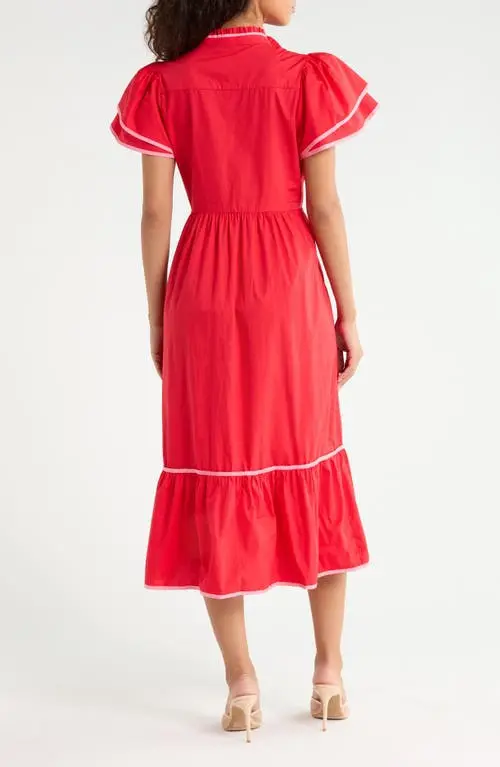 SUGARLIPS Davie Contrast Trim Cotton Shirtdress - Red