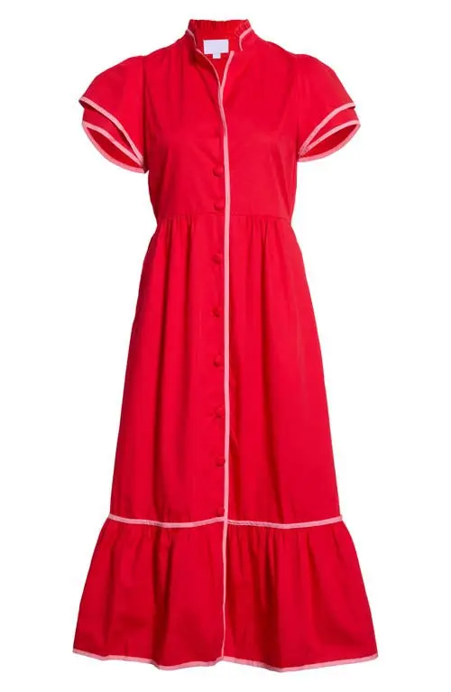 SUGARLIPS Davie Contrast Trim Cotton Shirtdress - Red