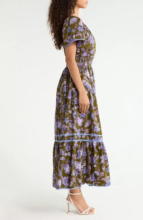 SUGARLIPS Orly Floral Smock Waist Cotton Maxi Dress