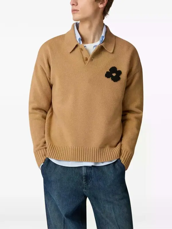 LARDINI Flower-jacquard Knitted Polo Shirt