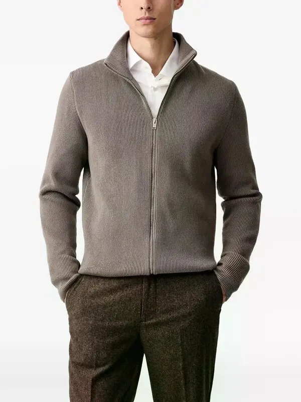 LINDBERGH Ribbed-knit Zip-up Cardigan