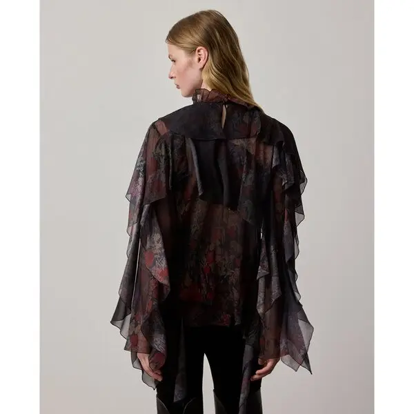 Ralph Lauren Ilene Ruffle-trim Floral Chiffon Blouse