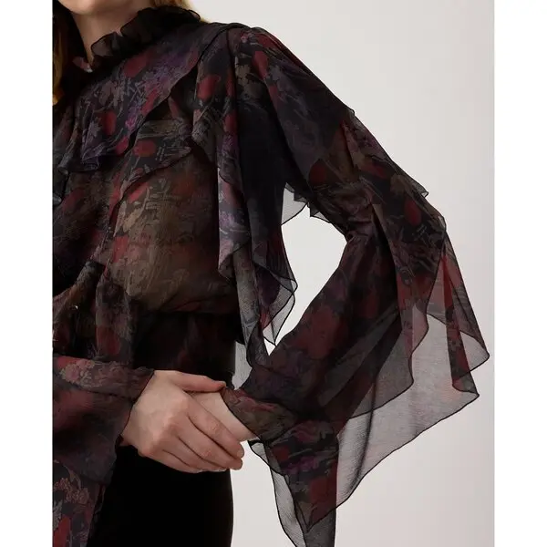 Ralph Lauren Ilene Ruffle-trim Floral Chiffon Blouse