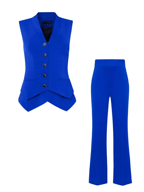 TIA DORRAINE Fitted Waistcoat & Trousers Set – Azure - Blue