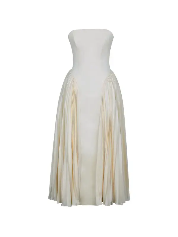 MISS CIRCLE NEW YORK Marnie Butter Pleated Satin Midi Dress - Yellow