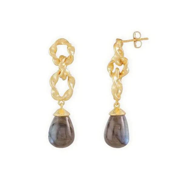 GISELLE VALE — LONDON Moirai Double Twisted Loops Earrings Labradorite - Grey/gold