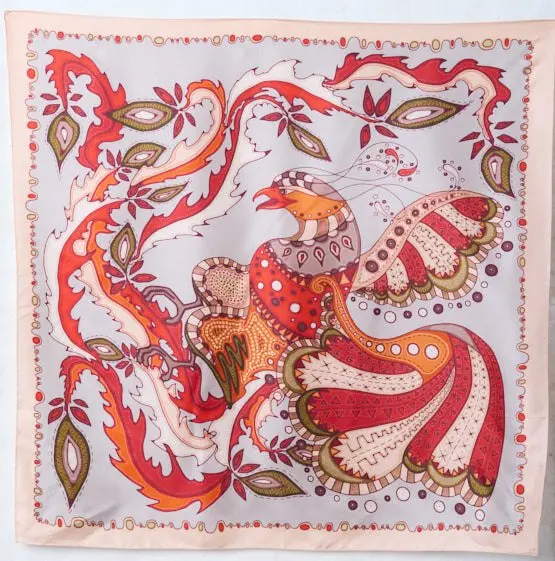SILK AND BEARS Phoenix Paisley Silk Twill Scarf – Printed Mulberry Silk, Hand-rolled Hem - Red