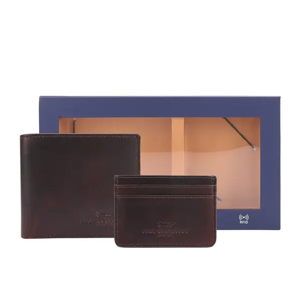 Paul Costelloe Milligan Set Leather Bifold Wallet & Card Holder - Brown