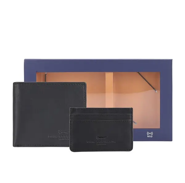Paul Costelloe Milligan Set Leather Bifold Wallet & Card Holder - Black