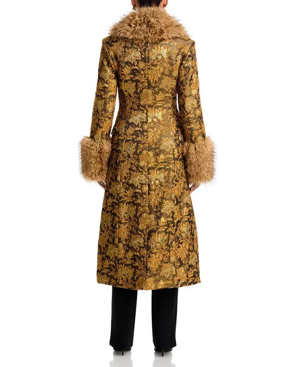 Cinq À Sept Ivella Faux Fur Trim Jacquard Coat