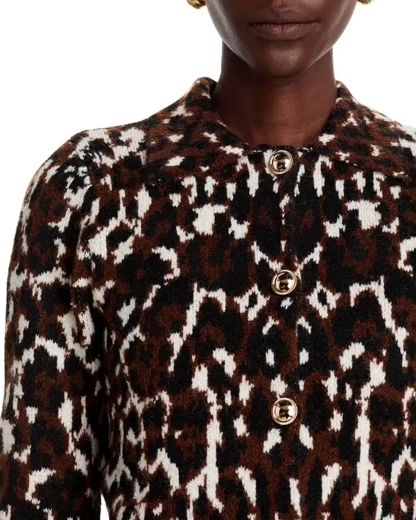 T Tahari Leopard Jacquard Sweater Jacket