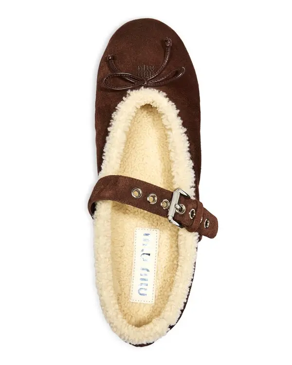 Miu Miu Shearling Ballet Flats - Moro