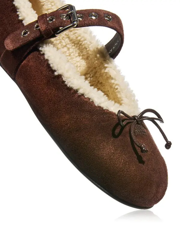 Miu Miu Shearling Ballet Flats - Moro