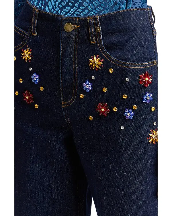 Avec Les Filles Rhinestone Embellished Highrise Wide Leg Jeans