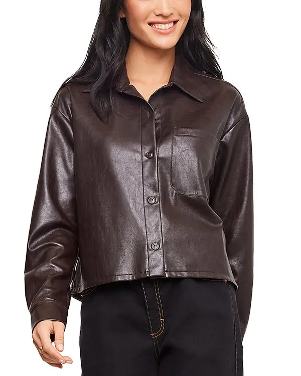 Karen Kane Faux Leather Cropped Shirt