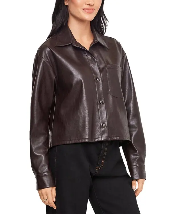 Karen Kane Faux Leather Cropped Shirt