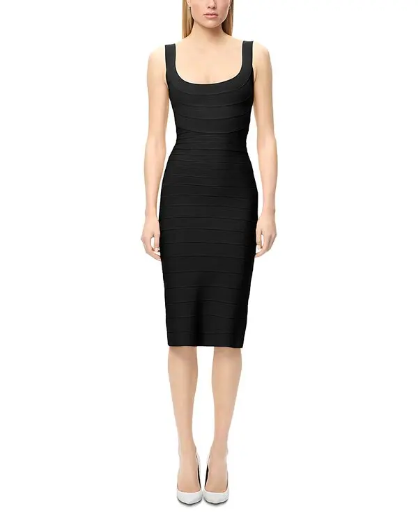 Herve Leger The Solara Scoop Neck Midi Dress - Black