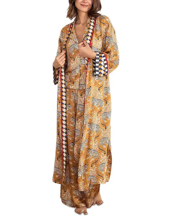 PRINTFRESH Bagheera Satin Robe - Tobacco