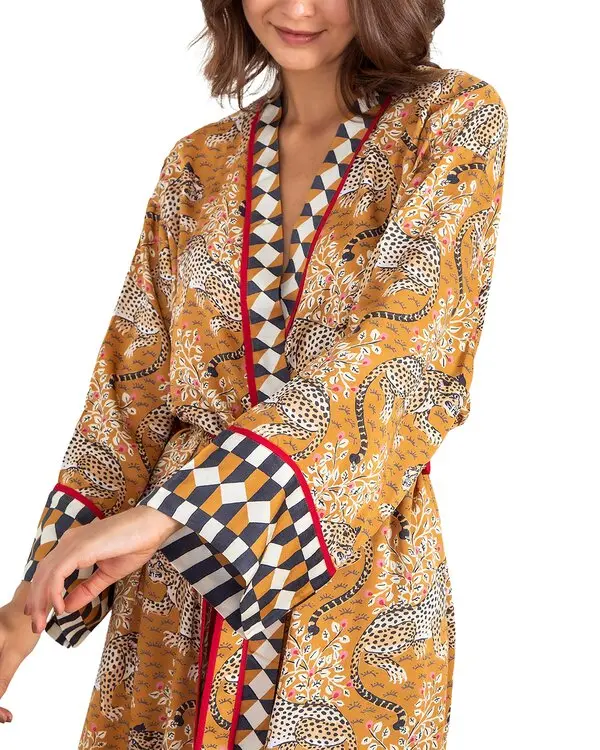 PRINTFRESH Bagheera Satin Robe - Tobacco