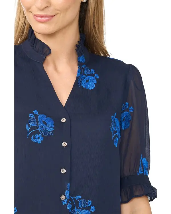 CECE DUPRAZ Ruffle Neck Elbow Sleeve Blouse