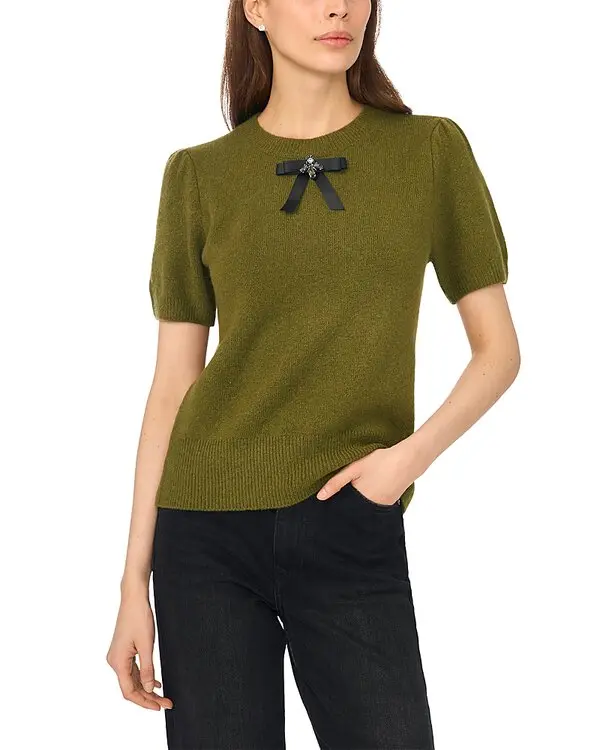 CECE DUPRAZ Bow Detail Short Sleeve Sweater - Capulet Olive