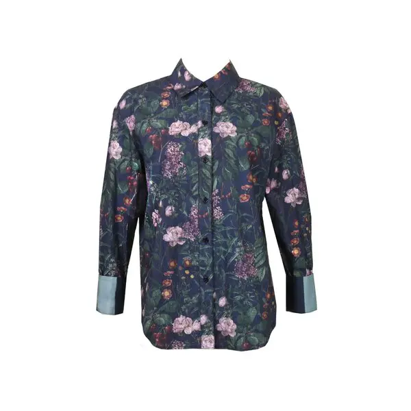 FLORA BY ALEXANDRIA Lydia Button Down In Azul Marino