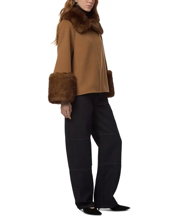 Apparis Judie Faux Fur Trim Wool Coat - Camel/mink