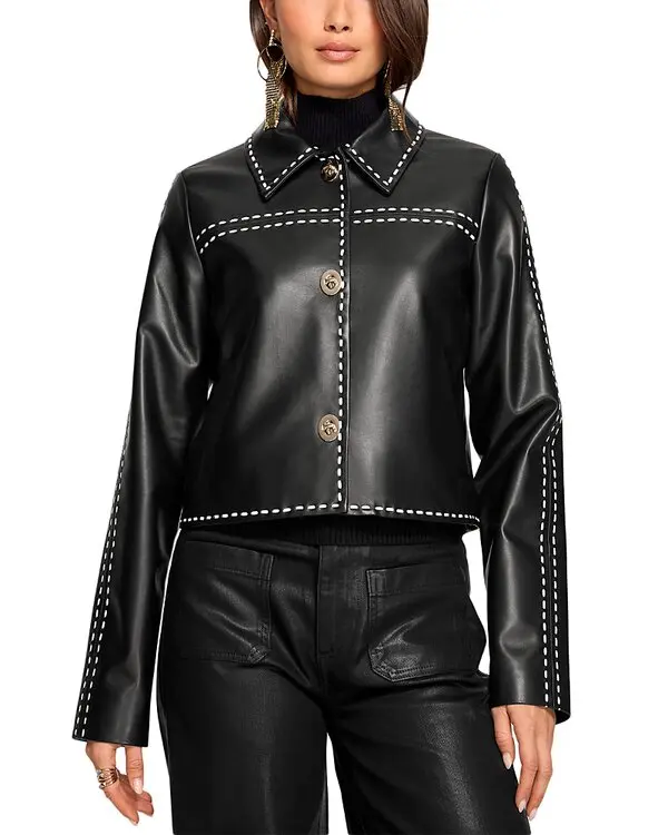 Ramy Brook Mira Leather Contrast Stitch Jacket - Black