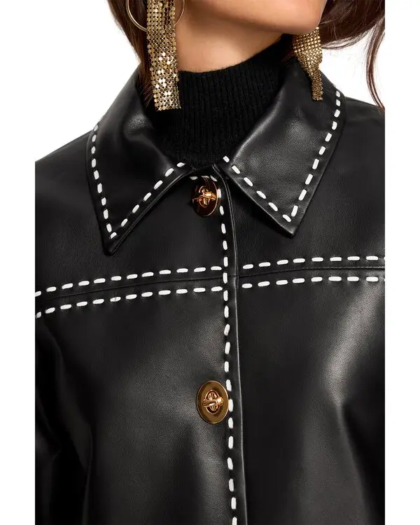Ramy Brook Mira Leather Contrast Stitch Jacket