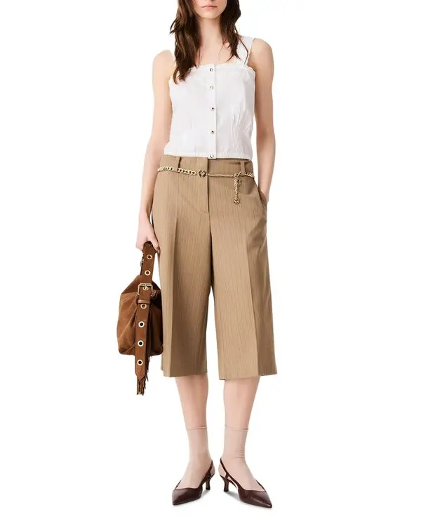 Maje Ipania Pinstriped Bermuda Shorts - Beige