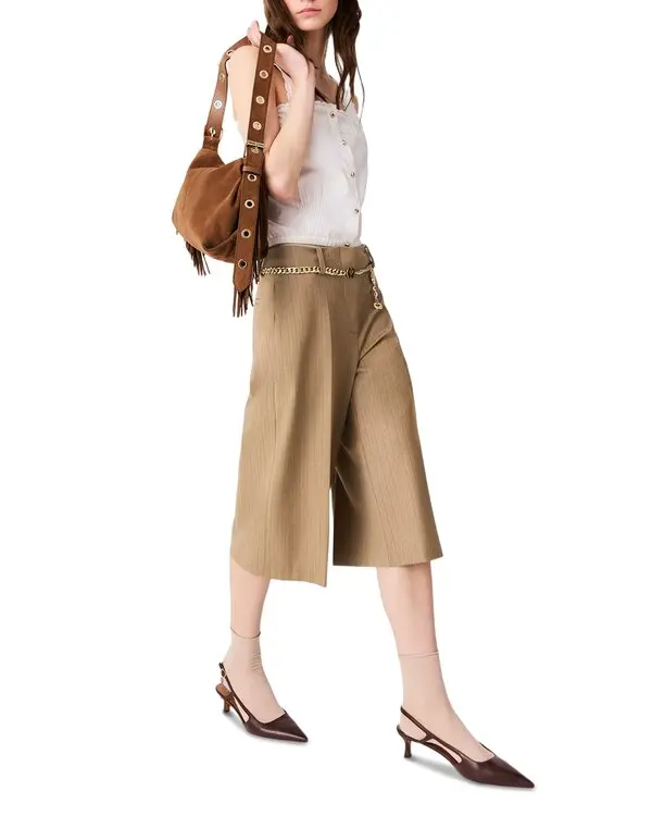 Maje Ipania Pinstriped Bermuda Shorts - Beige