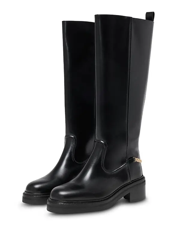 Maje Leather Chain Knee High Boots