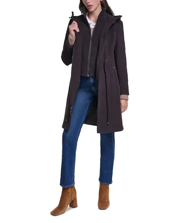 Cole Haan Hooded Slick Wool Blend Coat