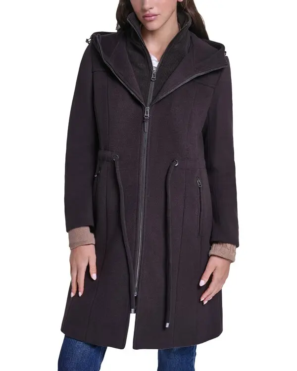 Cole Haan Hooded Slick Wool Blend Coat