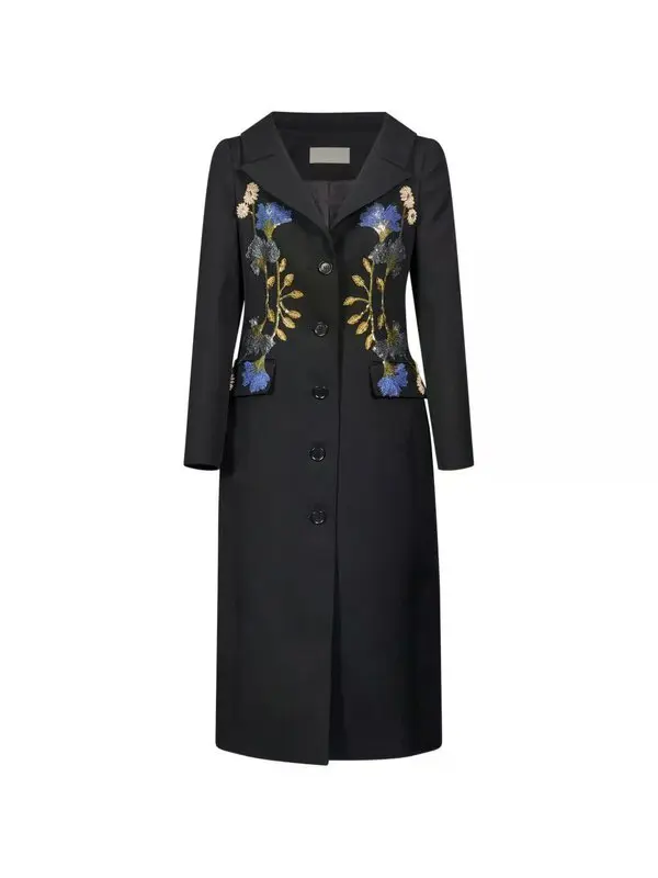 Elie Saab Floral-embroidered Single-breasted Coat