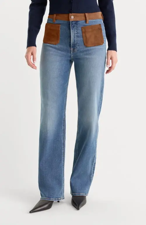 Good American Good True Straight High Waist Straight Leg Jeans With Faux Suede Detail - Crest