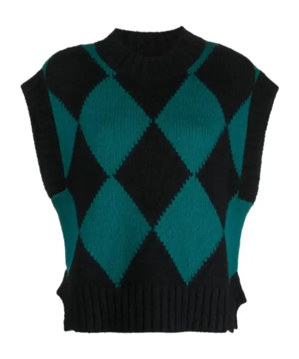 La DoubleJ Argyle Knitted Vest - Turquoise/black
