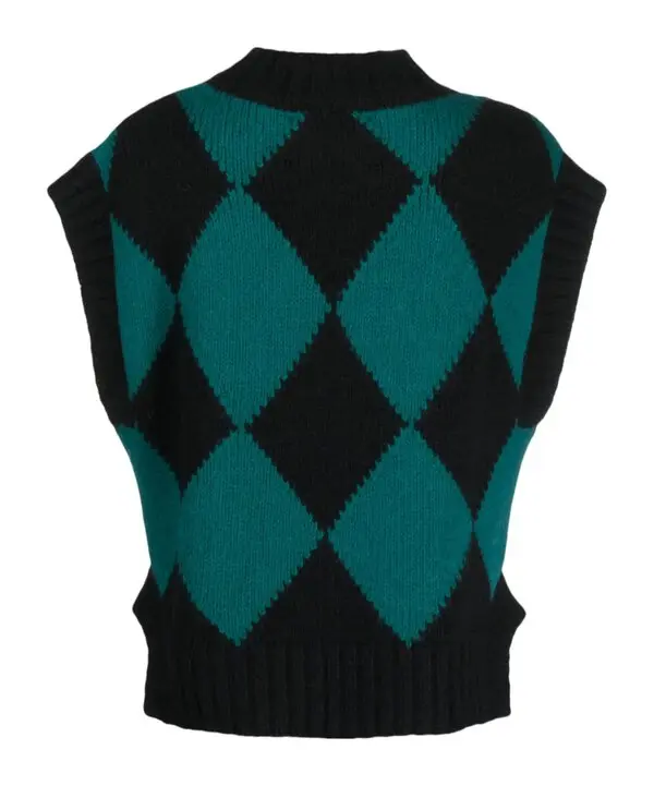 La DoubleJ Argyle Knitted Vest - Turquoise/black