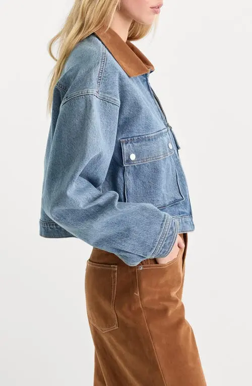 Good American Swing Cropped Denim Jacket