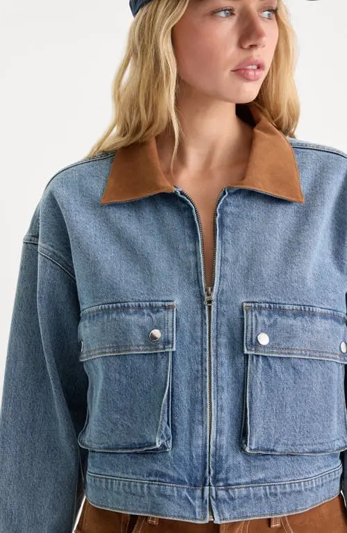 Good American Swing Cropped Denim Jacket