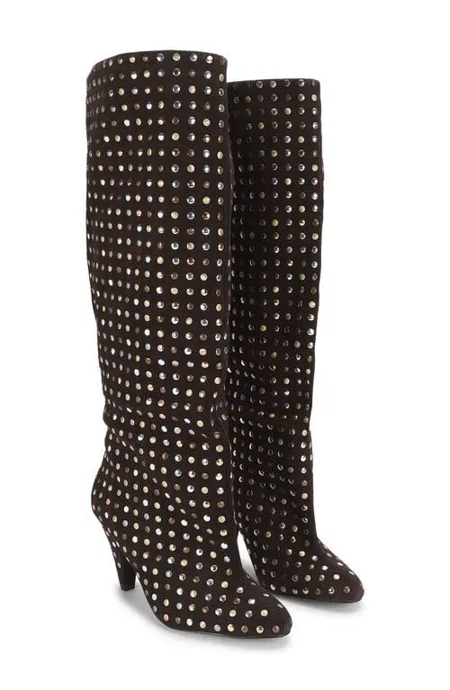 Kurt Geiger Lambeth Studded Slouchy Leather Knee High Boot - Open Brown