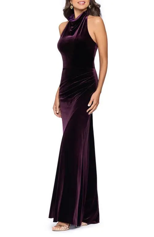 Betsy & Adam Velvet Halter Gown
