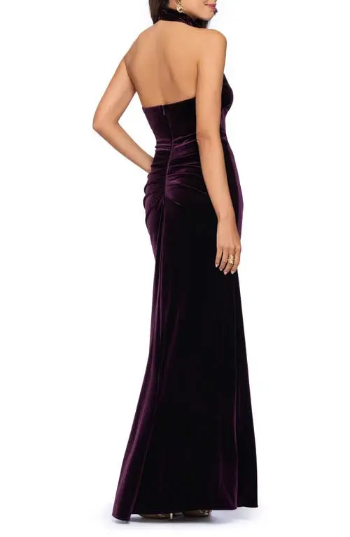 Betsy & Adam Velvet Halter Gown