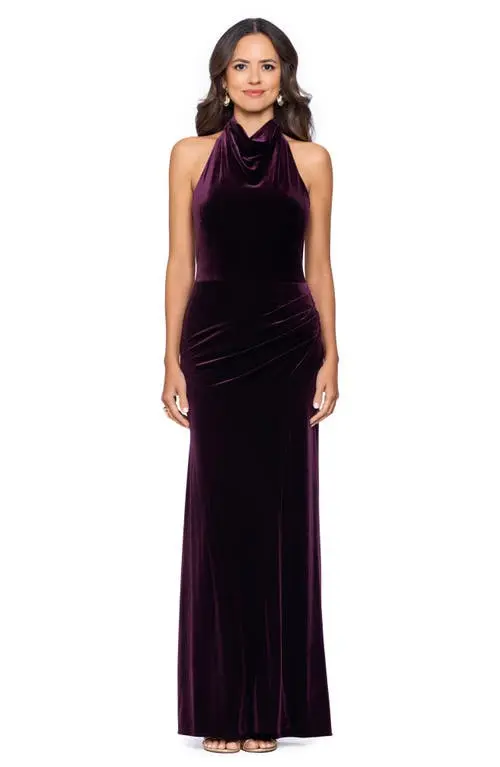 Betsy & Adam Velvet Halter Gown