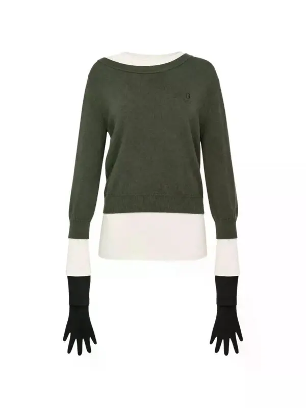 PUSHBUTTON Layered Glove-detail Sweater - Green