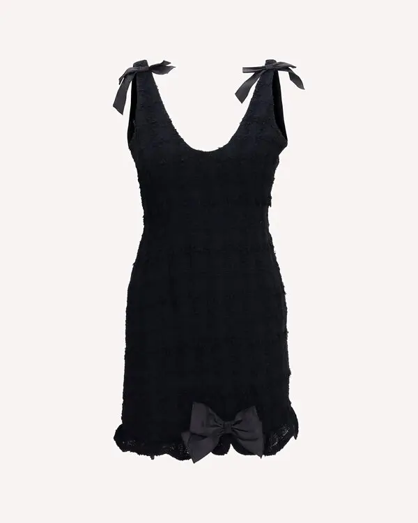 Alessandra Rich Checked Bouclé Tweed Mni Dress With Bows